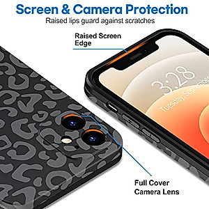 Hython Case for iPhone 12 Case Leopard, Matte Black Cheetah Print Pattern Design [Not Rub Off], Cute Aesthetic Slim Soft TPU Shockproof Protective Phone Case Cover for Women Men, Black Leopard