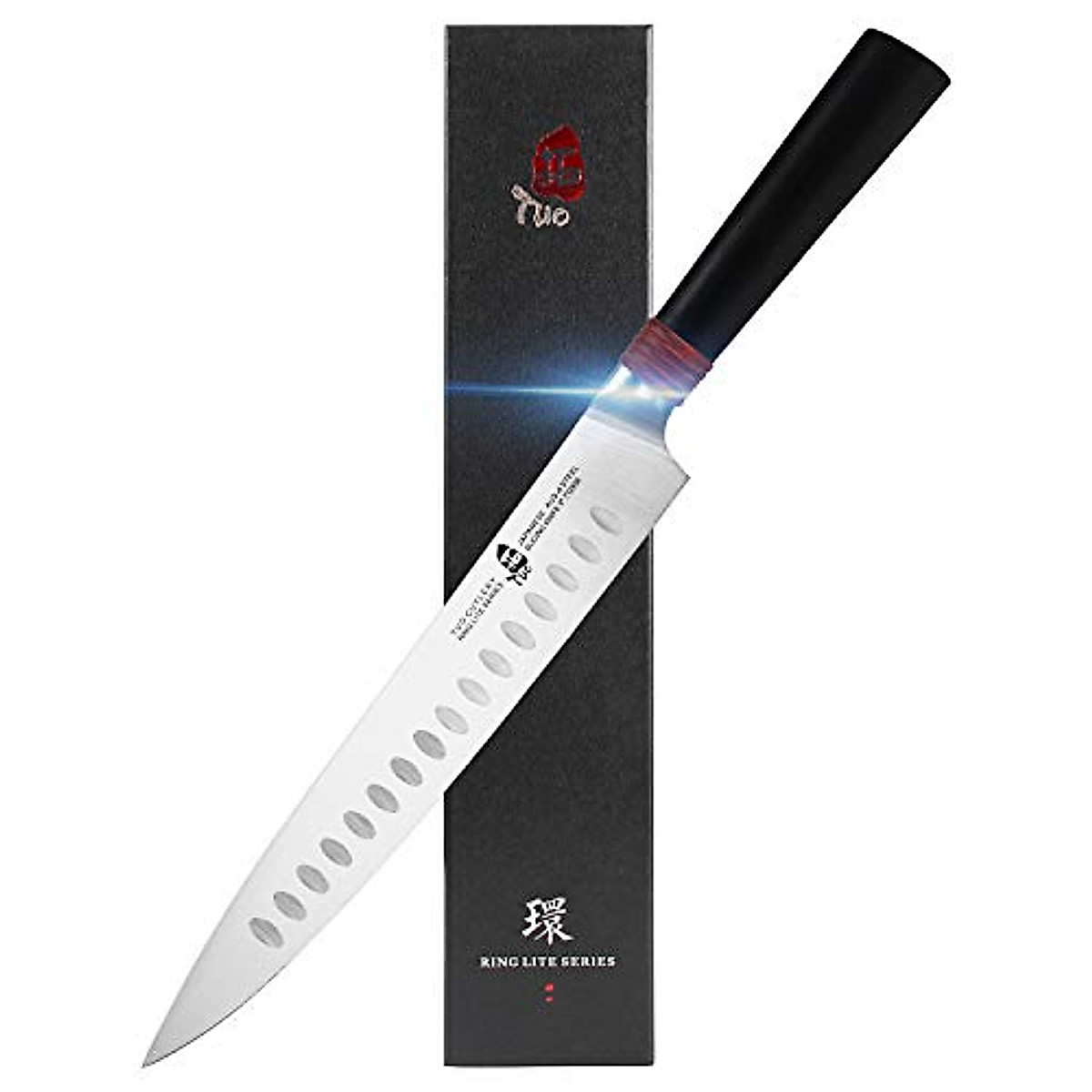 TUO Slicing Knife 9 inch Kitchen Knife Ultra Sharp Carving Knife Hollow Edge Professional Slicer for Vegetables Fruits Meat, AUS-8 Stainless Steel with Pakkawood Handle, Gift Box Ring Lite Series