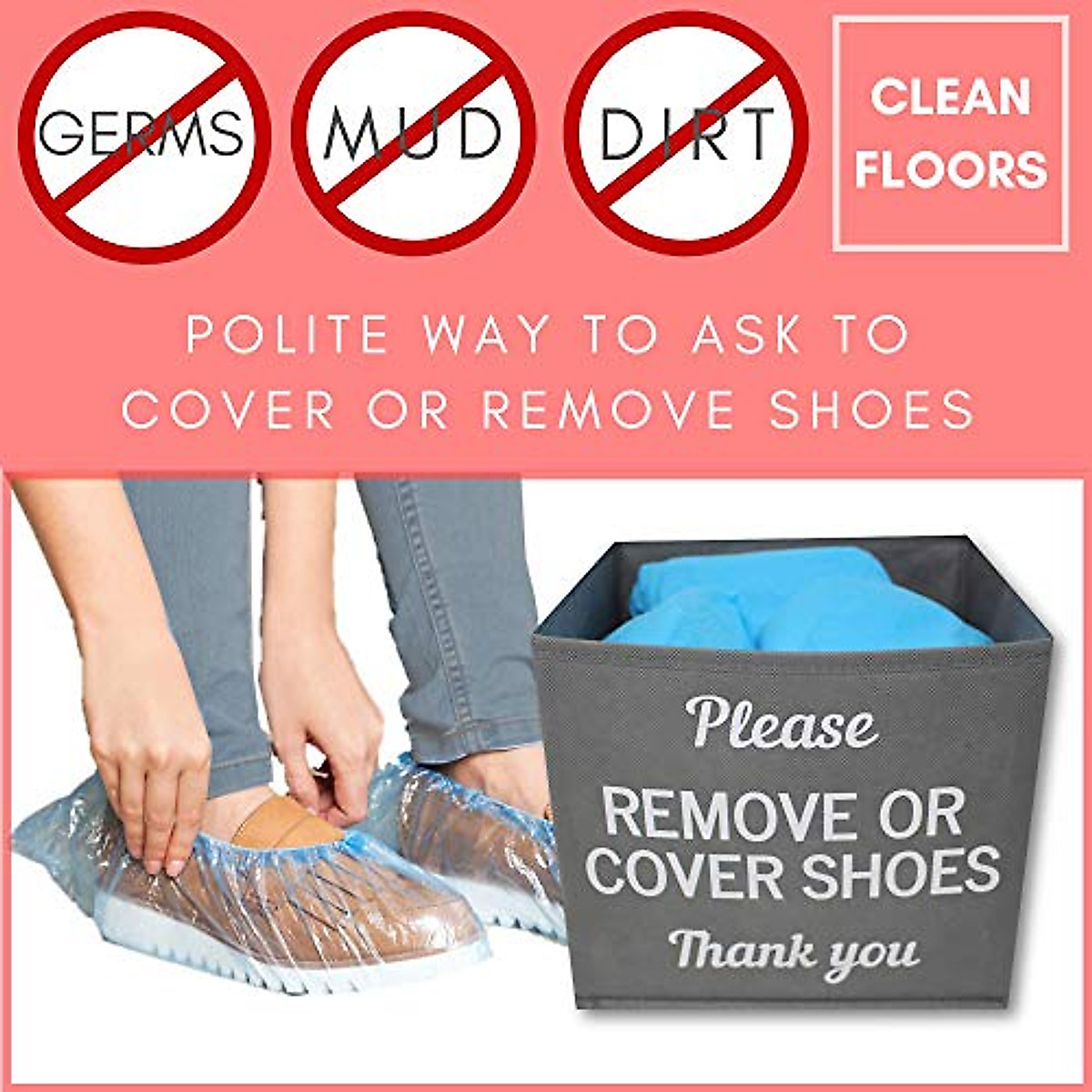 RE GOODS Shoe Covers Box | Disposable Shoe Bootie Holder For Realtor Listings and Open Houses | Please Cover or Remove Shoes Bin | Shoe Bootie Box