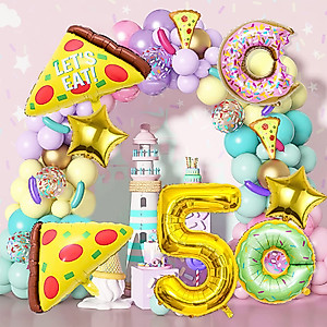 7pcs Pizza Balloons, Pizza Birthday Number Mylar Foil Balloon Pizza Slice Party Supplies Pizzaria Birthday Decorations (5th)