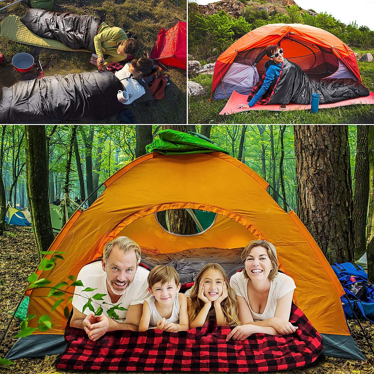 Cotton Flannel Double Sleeping Bag for Camping, Backpacking, Or Hiking. Queen Size 2 Person Waterproof Sleeping Bag for Adults Or Teens. Truck, Tent, Or Sleeping Pad, Lightweight（Pillows NOT Include）
