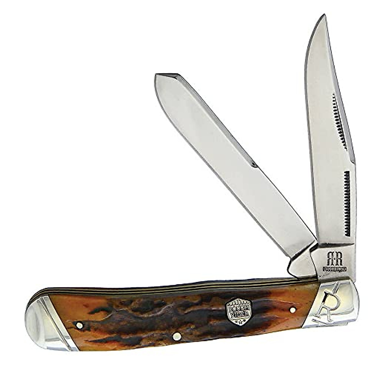 Rough Rider Brown Stag Bone Handle Trapper Stainless Open Folding Blades Pocket Knife 1789 Outdoor Survival Hunting Knife for Camping by Survival Steel