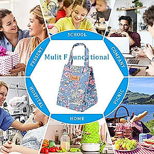 Insulated Lunch Bag Insulated Retro Lunch Box Freezable Leakproof Mini Lunch Bag Reusable Tote Bag Insulated Cooler Lunch Bag for Women Men Kid Travel Office Work School Beach (Chic Flower Style)