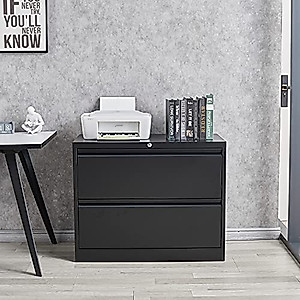 Reemoon Metal Lateral File Cabinet with Lock, 2 Drawer File Cabinet for Legal and Letter Size, Steel Filing Storage Cabinet for Home and Office, Assembly Required, Black