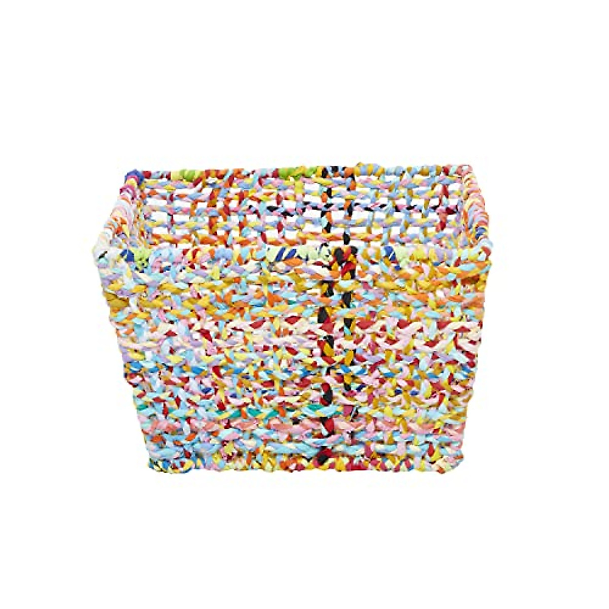 CosmoLiving by Cosmopolitan Cotton Rectangle Storage Basket with Handles, 19" x 16" x 10", Multi Colored