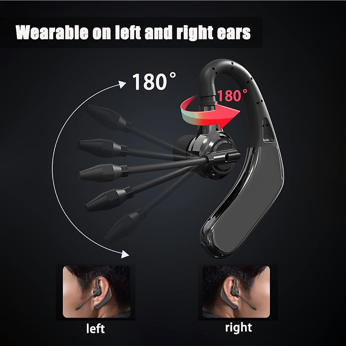 Mosonnytee Bluetooth earpiece Bluetooth Headset Noise Cancelling Headphone with Microphone Trucker Bluetooth Headset Single Ear Hands-Free Headphones with Replaceable Batteries