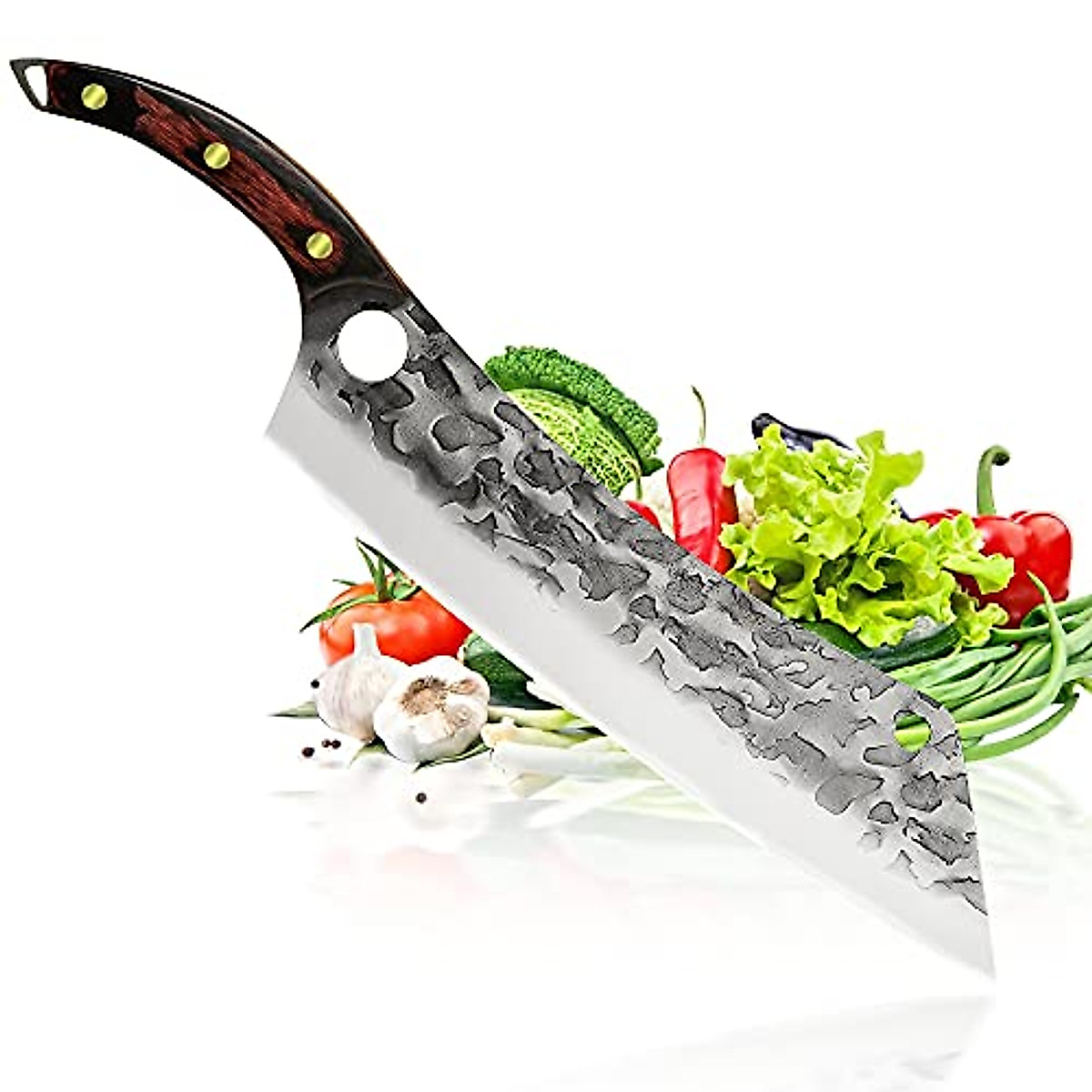 XYJ Full Tang 12 Inch Long Knife Finger Hole Design Stainless Steel Extra Long Blade Ergonomic Wood Handle Japanese Chef Vegetable Knife For Cutting Cake Watermelon Brisket