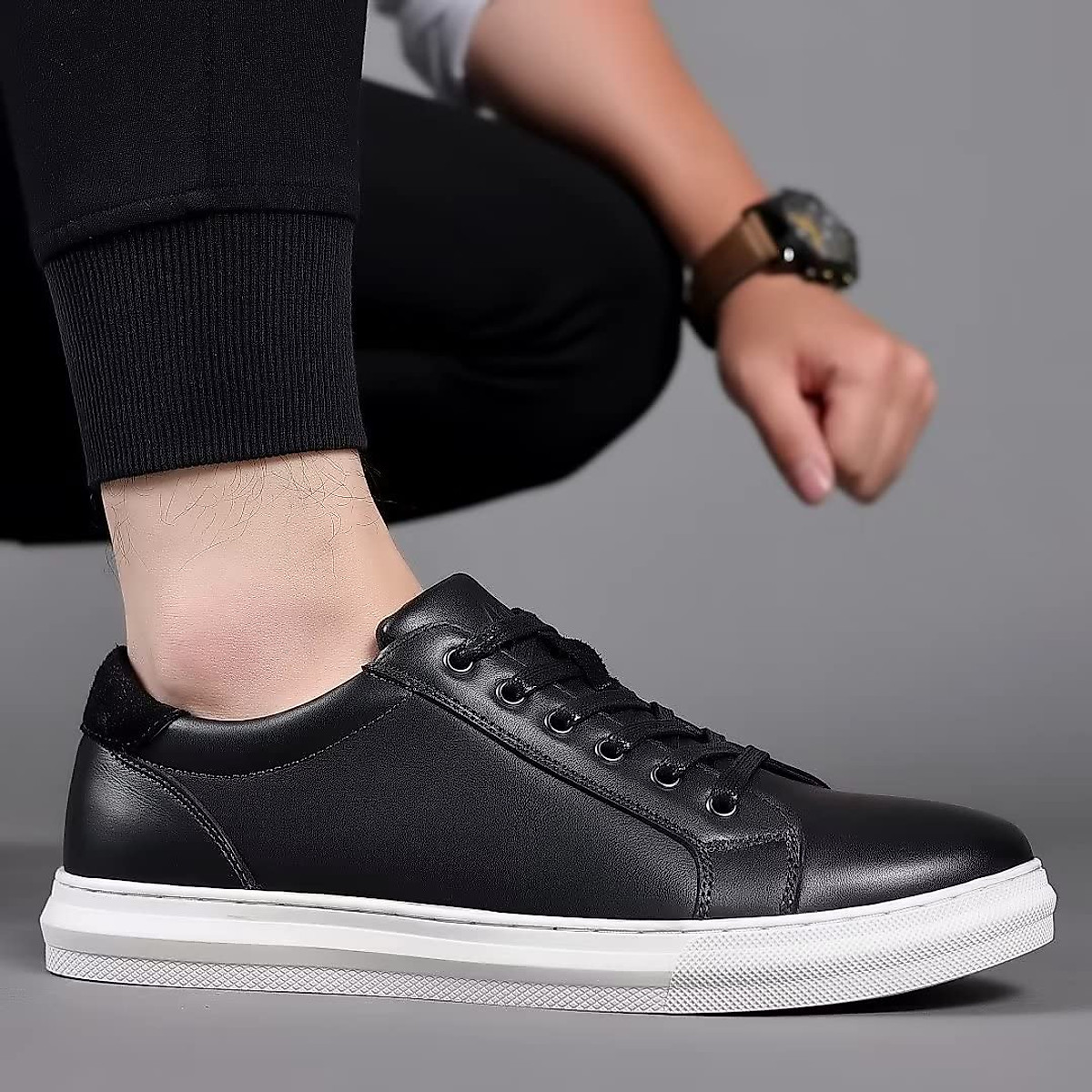 Casual Sneakers, Originals Oxford Lace-up Leather Shoes for Men Black 10