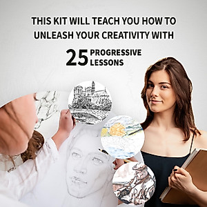 SpiceBox Adult Drawing Sketching Kit, Learn to Draw, How to Books with Sketch Supplies, Art Hobby Kits for Adults