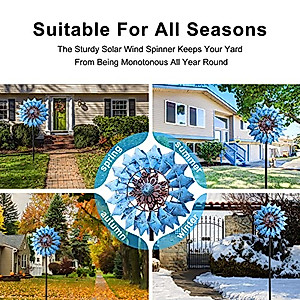 Solar Wind Spinner - Solar Powered Glass Ball 75in Multi Color Seasonal LED Lighting with Kinetic Dual Direction Metal Sculpture Construction for Outdoor Yard Lawn & Garden