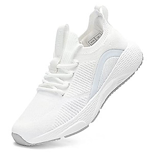 Lamincoa Women's Walking Sneakers Running Shoes - Slip On Tennis Shoes Memory Foam for Athletic Gym Workout White