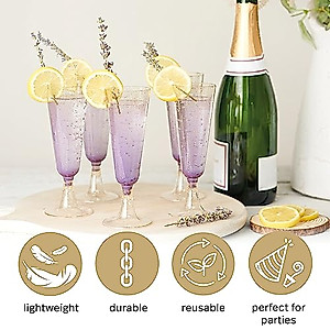 MATANA 50 Gold Glitter Plastic Champagne Flutes 5oz Clear Plastic Toasting Glasses, Mimosa Glasses, Cocktail Cups, Champagne Glasses - Wedding Anniversary Garden Barbecue Parties, Reusable, Recyclable