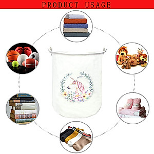 SDAIGC Collapsible Unicorn Laundry Basket, Blondie Canvas Waterproof Round Storage Hamper, Clothes Toys Organizer Basket, Cute Kids Gift Basket (Art Unicorn)