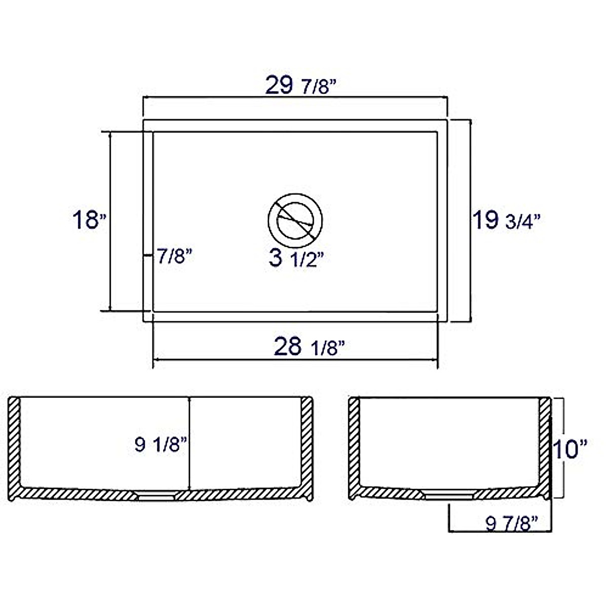 ALFI brand AB511 White 30-Inch Decorative Lip Single Bowl Fireclay Farmhouse Kitchen Sink, White