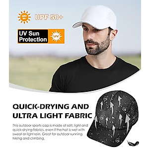 Mens Breathable Mesh Running Hat Outdoor UPF 50+ Lightweight Baseball Golf Cap Black Quick Dry Sun Hat