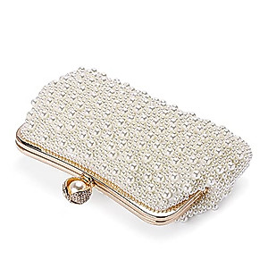 Mulian LilY M810 Womens Clutch Evening Bags Full Beaded Artificial Pearls Handbag for Wedding Bridal Parites Prom Ivory