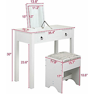 ESRW Vanity Set Makeup Dressing Table w/Stool Quir Vanity Desk Makeup Vanity Side Tables Bedroom Vanity Table Portable Desk Vanity Set
