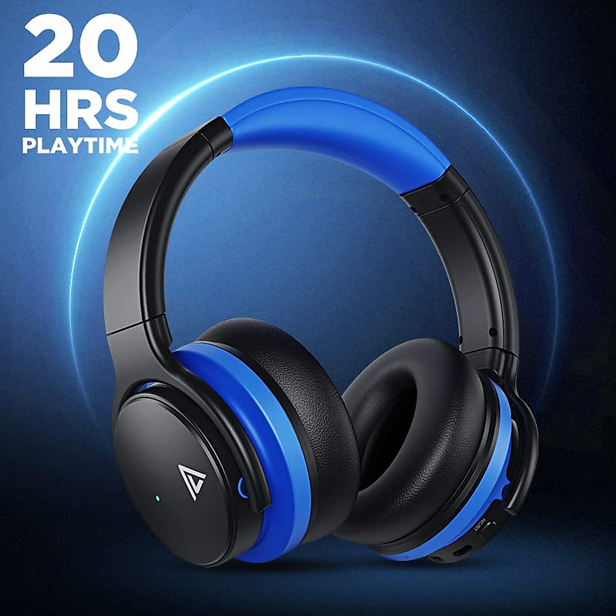 E7 BasicB Active Noise Cancelling Bluetooth Wireless Over Ear Headphones with Mircophone, 30H Playtime,Deep Bass, Comfortable Protein Earpads, for Travel, Home, Office (Blue+Black)