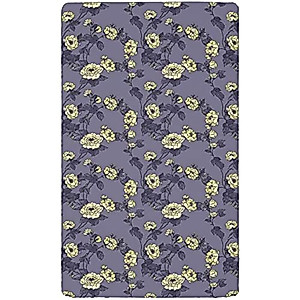 Roses Themed Fitted Mini Crib Sheets,Portable Mini Crib Sheets Toddler Bed Mattress Sheets-Baby Crib Sheets for Girl or Boy,24“ x38“,Dark Violet Ivory