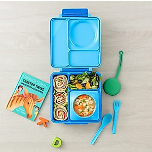 OmieBox Bento Box for Kids Insulated Bento Lunch Box with Leak Proof Thermos Food Jar, 3 Compartments + Mint Green Utensil Set with Case