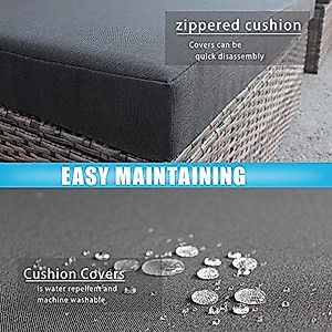 CHINNLUU 5 Pieces Patio Furniture Set Outdoor Wicker Patio Sofa Washable All-Weathe Sectional Conversation Set with Cushion and Glass Table (Grey)