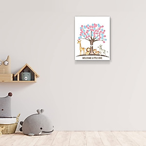 Gender Reveal Fingerprint Tree with Safari Animals, Baby Shower Guest Book Party Ideas, Gender Reveal Party Ideas, Gender Reveal Keepsake, Canvas Decoration