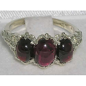 925 Sterling Silver Natural Garnet Womens Trilogy Ring - Size 5.75