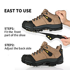 XYZLH Ice Cleats, Ice Grips Traction Cleats Grippers Non-Slip Over Shoe/Boot Rubber Spikes Crampons with 10 Steel Studs Crampons + 10 Extra Replacement Studs (Black, Small)