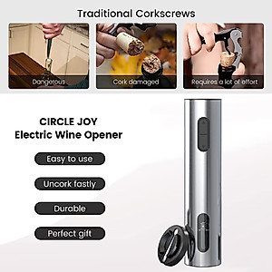 CIRCLE JOY Electric Wine Opener, USB Rechargeable Wine Bottle Opener, Automatic Corkscrew Set, Electronic Wine Opener, Sliver