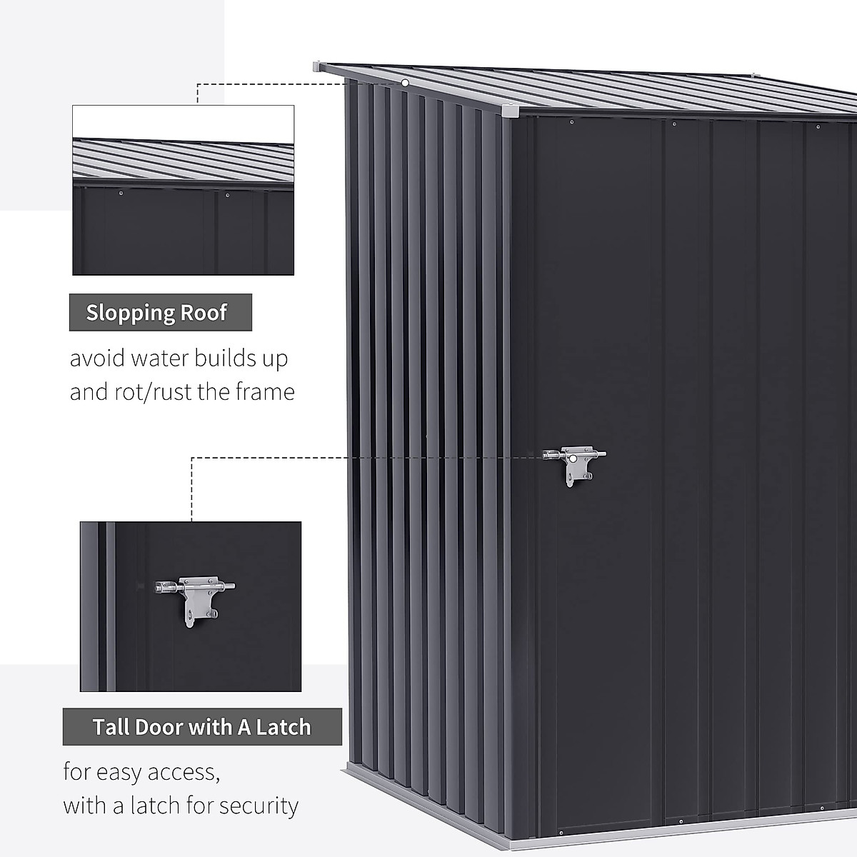 Outsunny 3.3' x 3.4' Outdoor Storage Shed, Galvanized Metal Utility Garden Tool House, 2 Vents and Lockable Door for Backyard, Bike, Patio, Garage, Lawn, Dark Gray