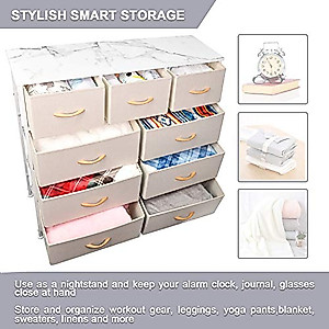 CERBIOR Wide Drawer Dresser Storage Organizer 9-Drawer Closet Shelves, Sturdy Steel Frame Marbling Wood Top with Easy Pull Fabric Bins for Clothing, Blankets (9-Cream Drawers)