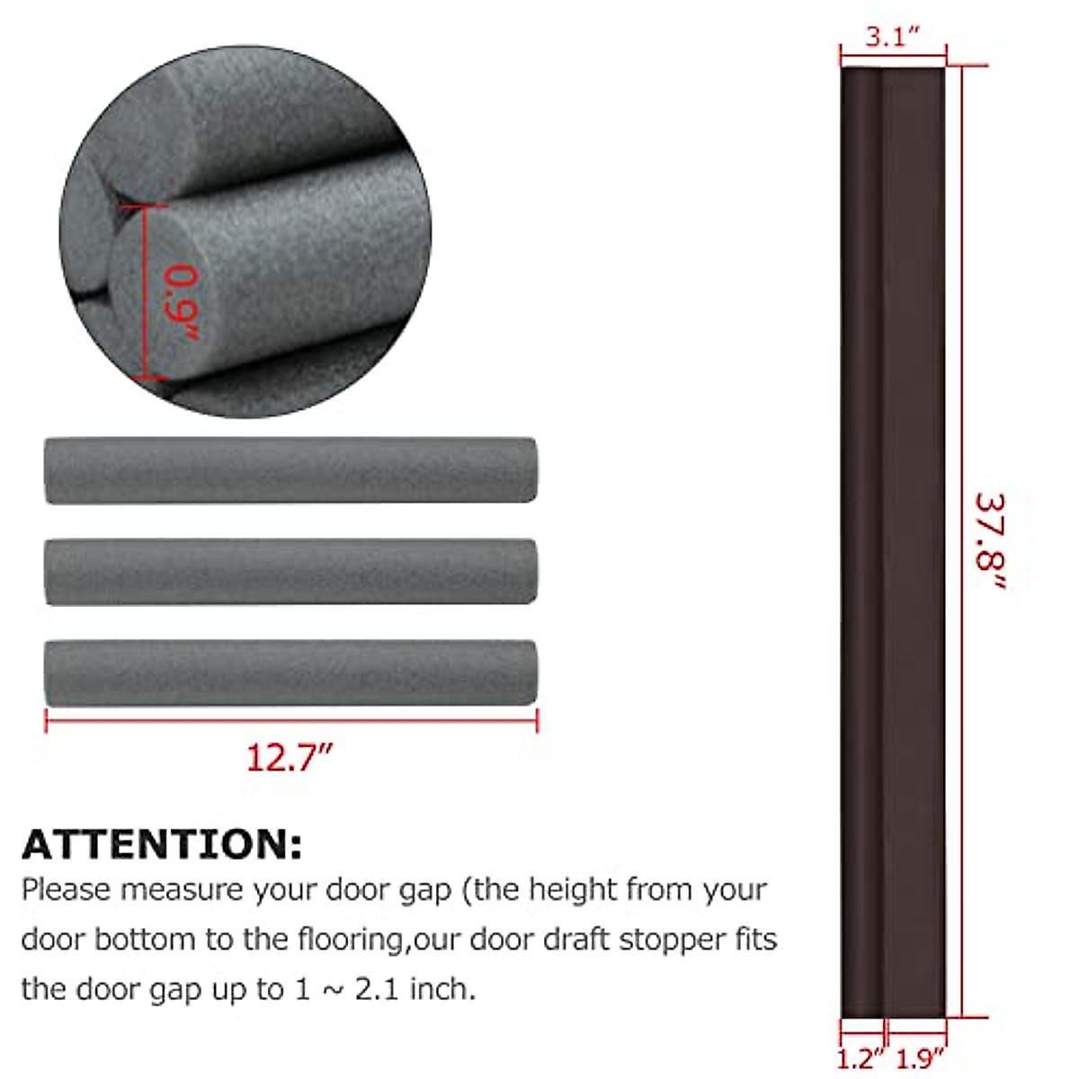 Aosivm Under Door Draft Stopper,Door Draft Blocker,Under The Door Draft Guard,Weather Stripping Noise Cold Air Blocker Window,Washable,Dust Proof,Removable,Adjustable Door Sweeps 38" (1Pc Coffee)