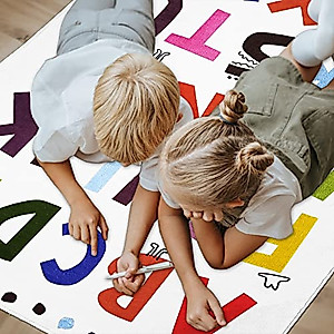 Luxixiry ABC Alphabet Kids Rug, Cotton Soft Plush Play Mat for Playroom Bedroom Living Room Playmat Home Décor (White, 2.6' x 3.9')