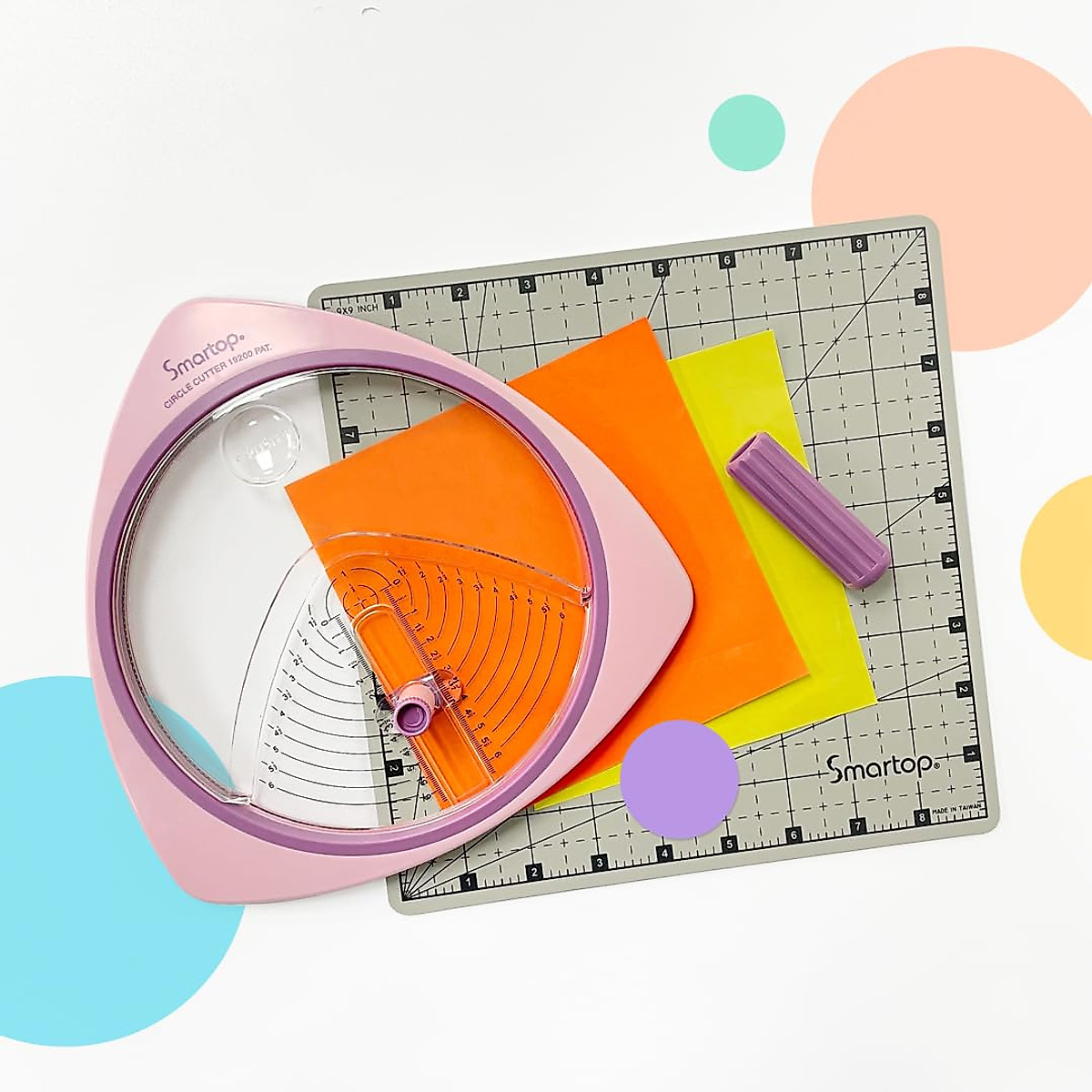 SMARTOP circle paper cutter with sticky mat, 3 Replaceable blades for scrapbooking paper crafts, art DIY, adjustable Circle Cutter