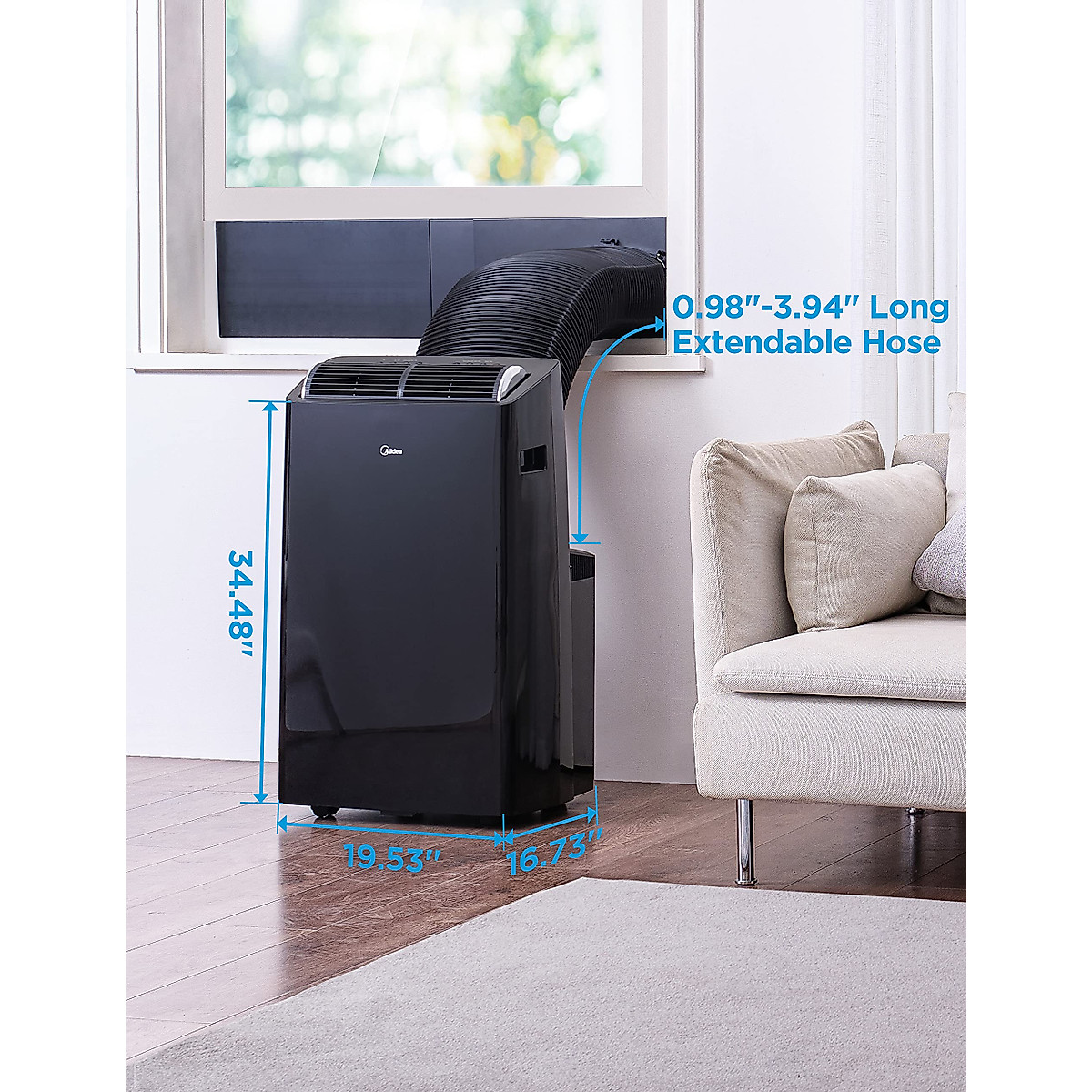 Midea Duo 14,000 BTU (12,000 BTU SACC) High Efficiency Inverter, Ultra Quiet Portable Air Conditioner, Cools up to 550 Sq. Ft., Works with Alexa/Google Assistant, Includes Remote Control & Window Kit