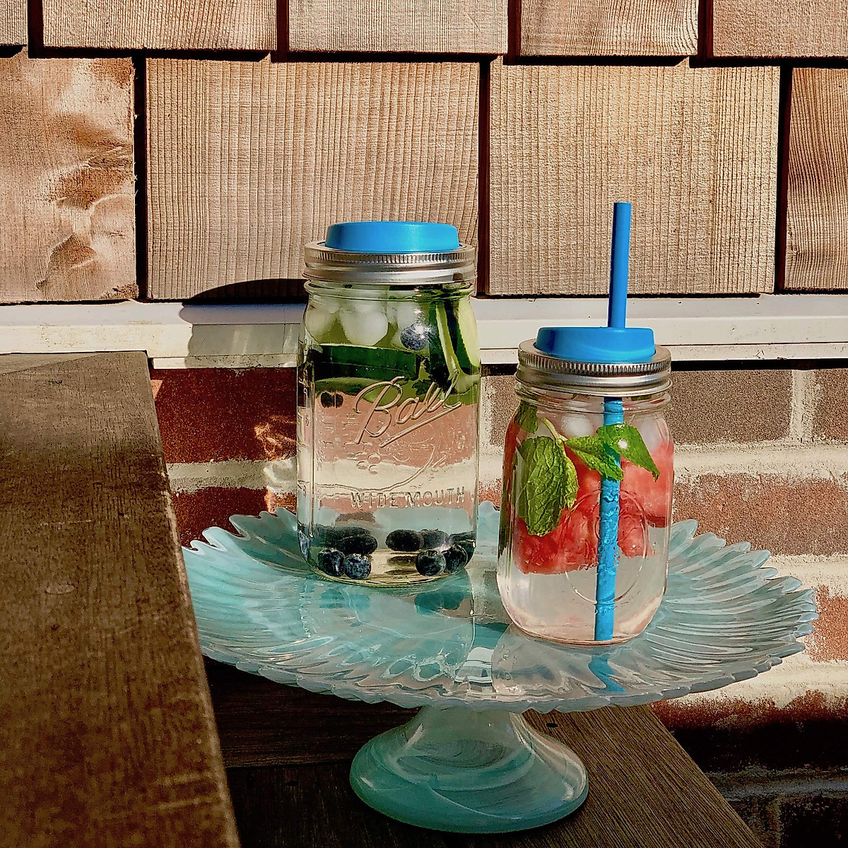 Jarware Blue 82671 Regular Mouth Drink Lid, Set of 4, Without Straws