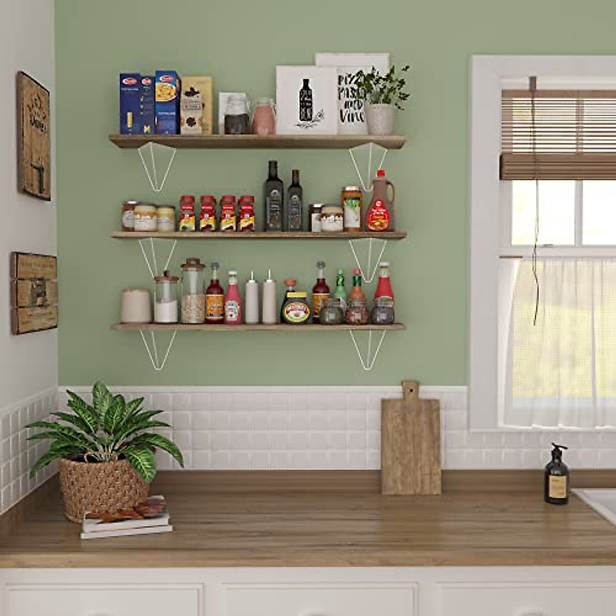 Wallniture Colmar 36"x6" Wood Floating Bookshelves for Wall Storage, Long Wall Shelves for Living Room, Bathroom, Kitchen Pantry, Bedroom, Burned Finish Wall Shelf Set of 3