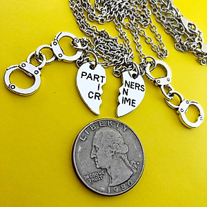 AMOR SPES Partners in Crime Necklace for 2 Best Friends Gifts Friendship Jewelry Heart Charms Couples for Valentine