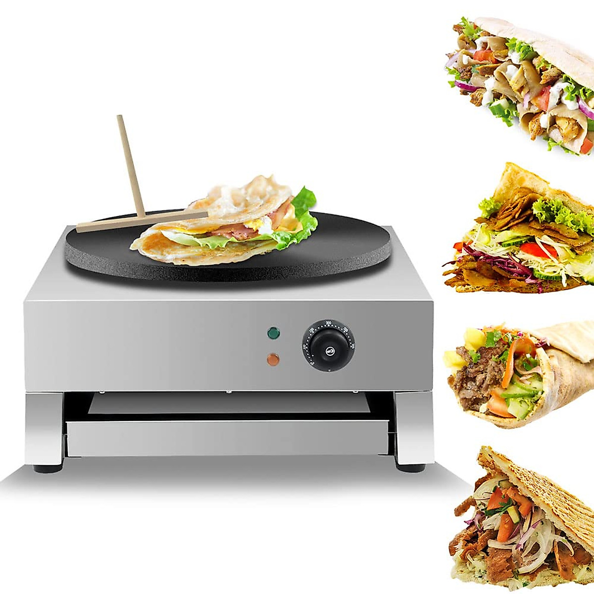 Crepe Maker Machine 16" Pancake big Hotplate Non Stick (Electric 3000W) Adjustable Temperature for Commercial