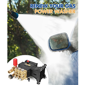 TOOLCY Pressure Washer Pump Max 4000 PSI 4.2 GPM, 1" Shaft Horizontal Gas Power Washer Pump Replacement, Direct Drive Triplex Plunger Replacement Pump with Pressure Adjustment Unloader, 5 Nozzle Tips
