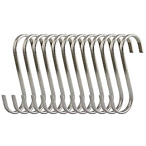 RuiLing Premium 12 Pack Size Medium Brushed Stainless Flat S Hooks Kitchen Pot Pan Hanger Clothes Storage Rack.
