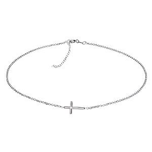 Cherished Moments Religious Sterling Silver Sideways Horizontal Cross Necklace for Women and Girls Adjustable, 16-18 inch