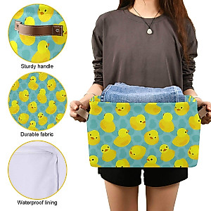 Rectangular Storage Bin Yellow Rubber Duck Basket with Handles - Organizer Bin for Toys, Books, Laundry Basket for Kids/Pets, Playroom