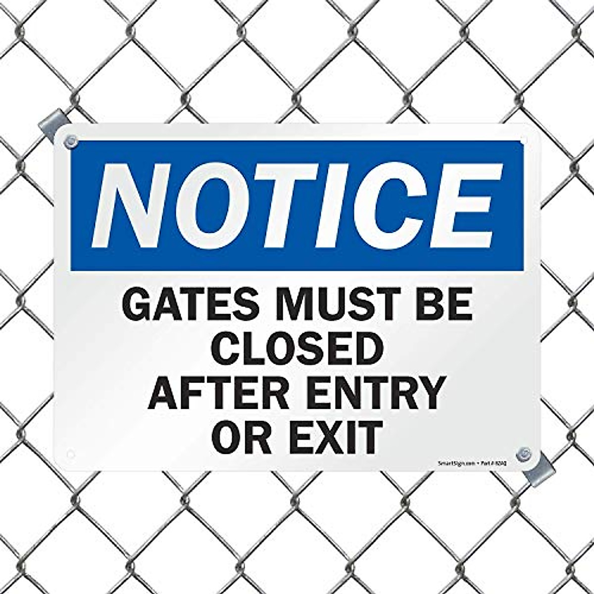 SmartSign-U9-1435-NA "Notice - Gates Must Be Closed After Entry Or Exit" Sign | 10" x 14" Aluminum - Black/Blue on White