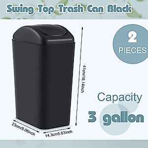 Hoolerry 2 Pcs 3 Gallon/12 Liter Small Trash Can Plastic Kitchen Garbage with Lid Small Trash Bin for Bathroom Office Bedroom Kitchen Waste Outdoor (Black)