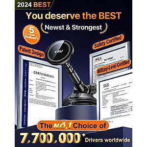 YRU [2024 Upgraded] Magnetic Phone Holder for Car【Patented & Super Magnet】 for MagSafe Car Mount Dashboard Magnet Phone Holder Windshield Phone Stand for iPhone 15 14 13 12 Pro Max Samsung, Black