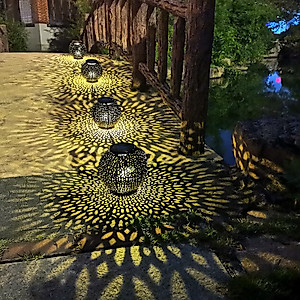 FLJZCZM Hanging Solar Lantern Outdoor Solar Powered Garden Lights Waterproof with Metal Retro Design for Patio Yard Garden Tabletop Dwcoration,1 Pack(Black)