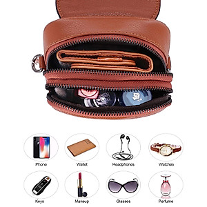 XEYOU Women's Small Cellphone Purse Wallet Lightweight Genuine Leather Crossbody Shoulder Pouch Bag (Light Brown)