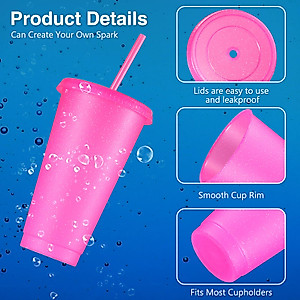 Amyhill 12 Pcs Reusable Cups with Lids and Straws 24 oz Plastic Tumbler Iced Coffee Cup Travel Mug for Smoothie Juices Birthdays Sleepover Party Supplies for Girls(Hot Pink, Shiny Color, 12 Pcs)