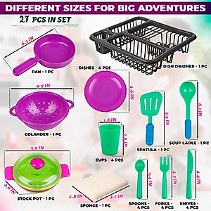 Play Kitchen Pots and Pans for Kids Kitchen Playset - 27Pcs Toy Plates and Dishes for Kitchen Set Plastic Dishes and Utensil Sets for Play Kitchens - Kids Playset Play Dishes for Kids Kitchen Toys